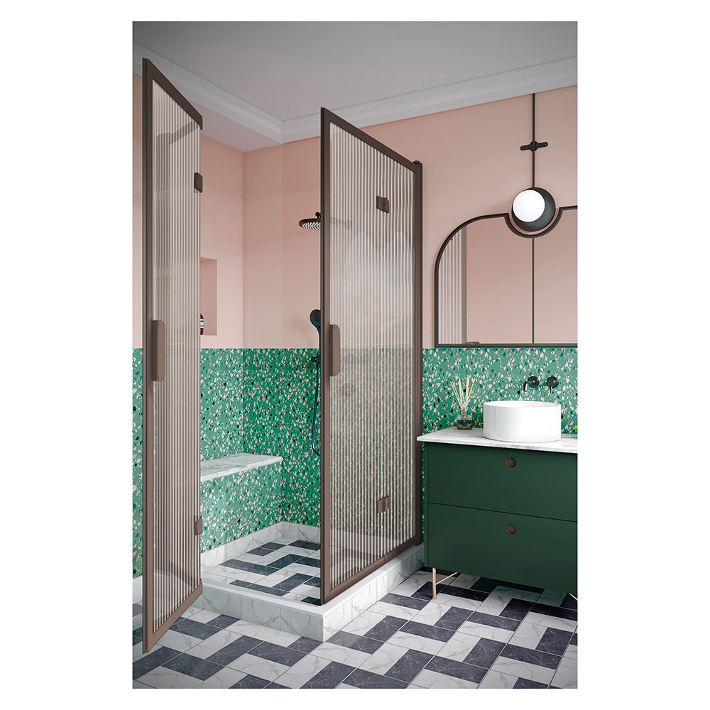 Duschhörn Hietakari Bläk 899 New York Vikbara Dörrar 802 (A) x 902 (B) mm, Reeded, Mocha ...