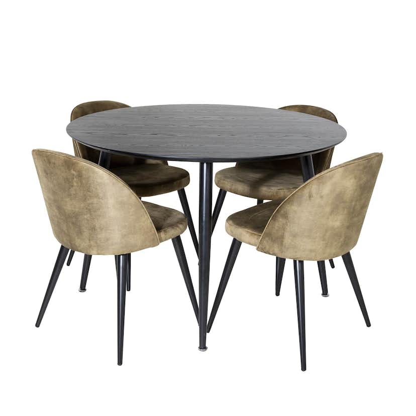 Matgrupp Venture Home Dipp Ø115 cm med 4 Velvet Stolar Svart Bord/Grön ... Matgrupp Venture Home Dipp Ø115 cm med 4 Velvet Stolar Svart Bord/Grön ...