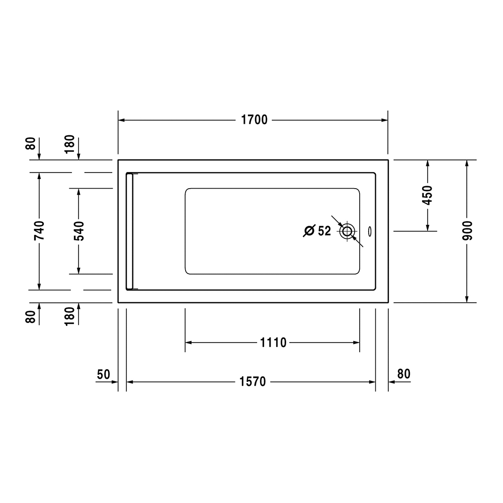 Badkar Duravit Starck LxB: 1700x900 mm, Volym: 221 liter- 700348000000000K