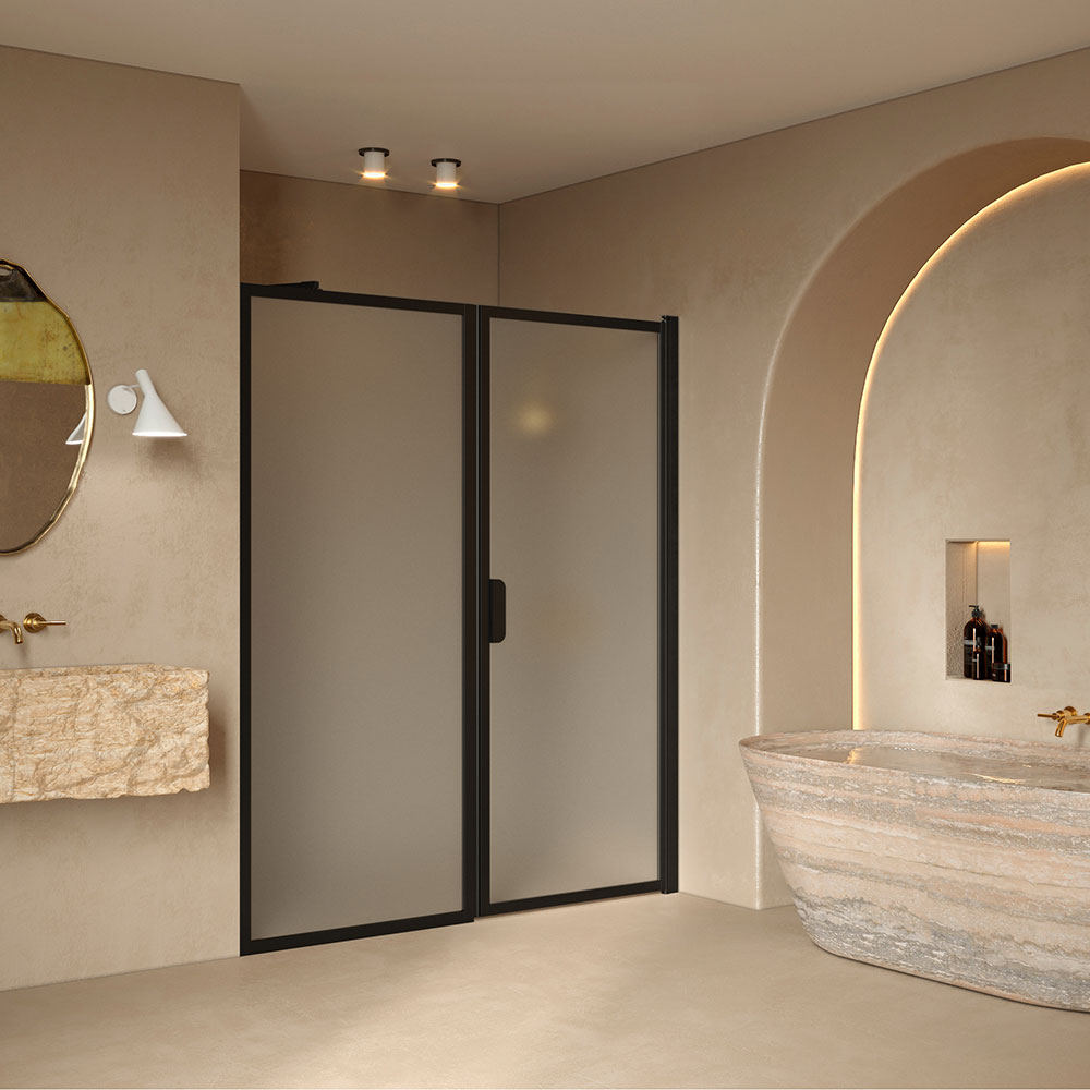 Duschdörr Hietakari Bläk 740 New York Nisch Fast Vägg och Vändbar Dörr ...