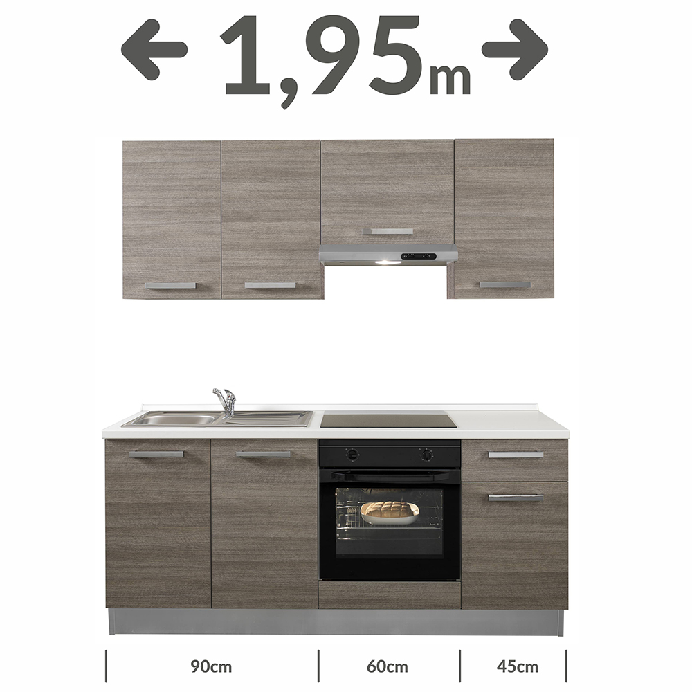 Komplett Kök Mimo Stella 195 Grå Ek inkl. vitvaror