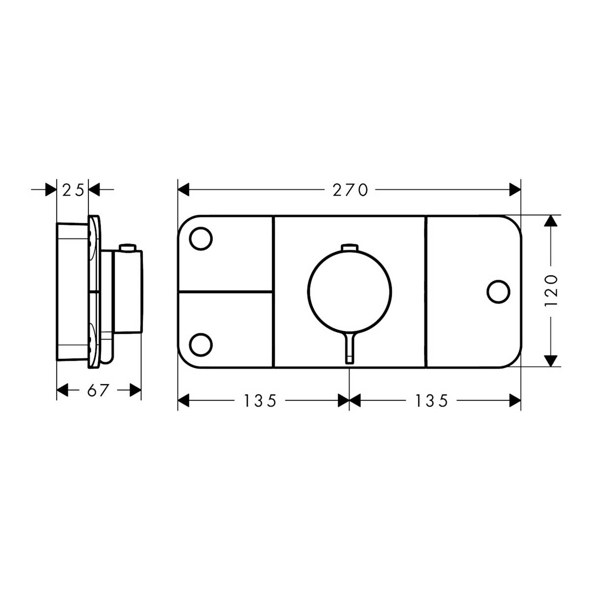 Termostatmodul Axor One för Inbyggnad 3 Funktioner- 45713000